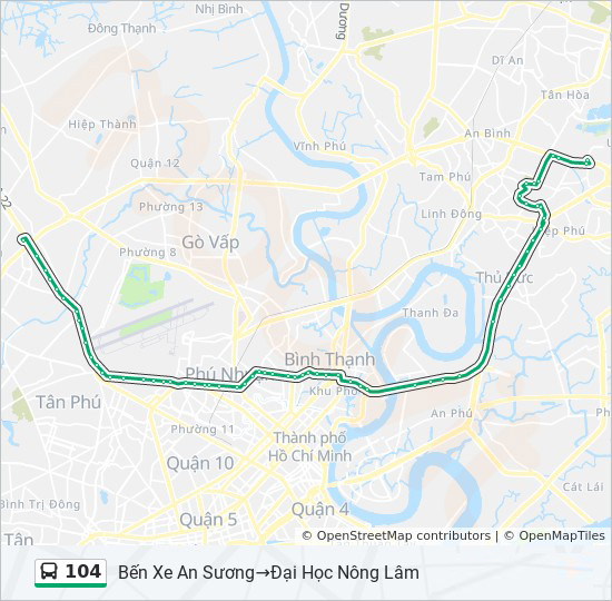 Lộ trình xe buýt 104 Bến xe An Sương đi Đại học Nông Lâm [Hồ Chí Minh ...