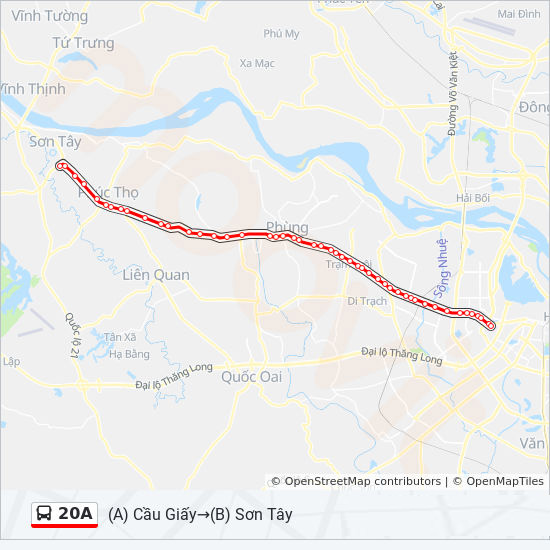 Lộ trình xe buýt 20A Cầu Giấy đi Bến xe Sơn Tây [Hà Nội] - Du Lịch Địa ...